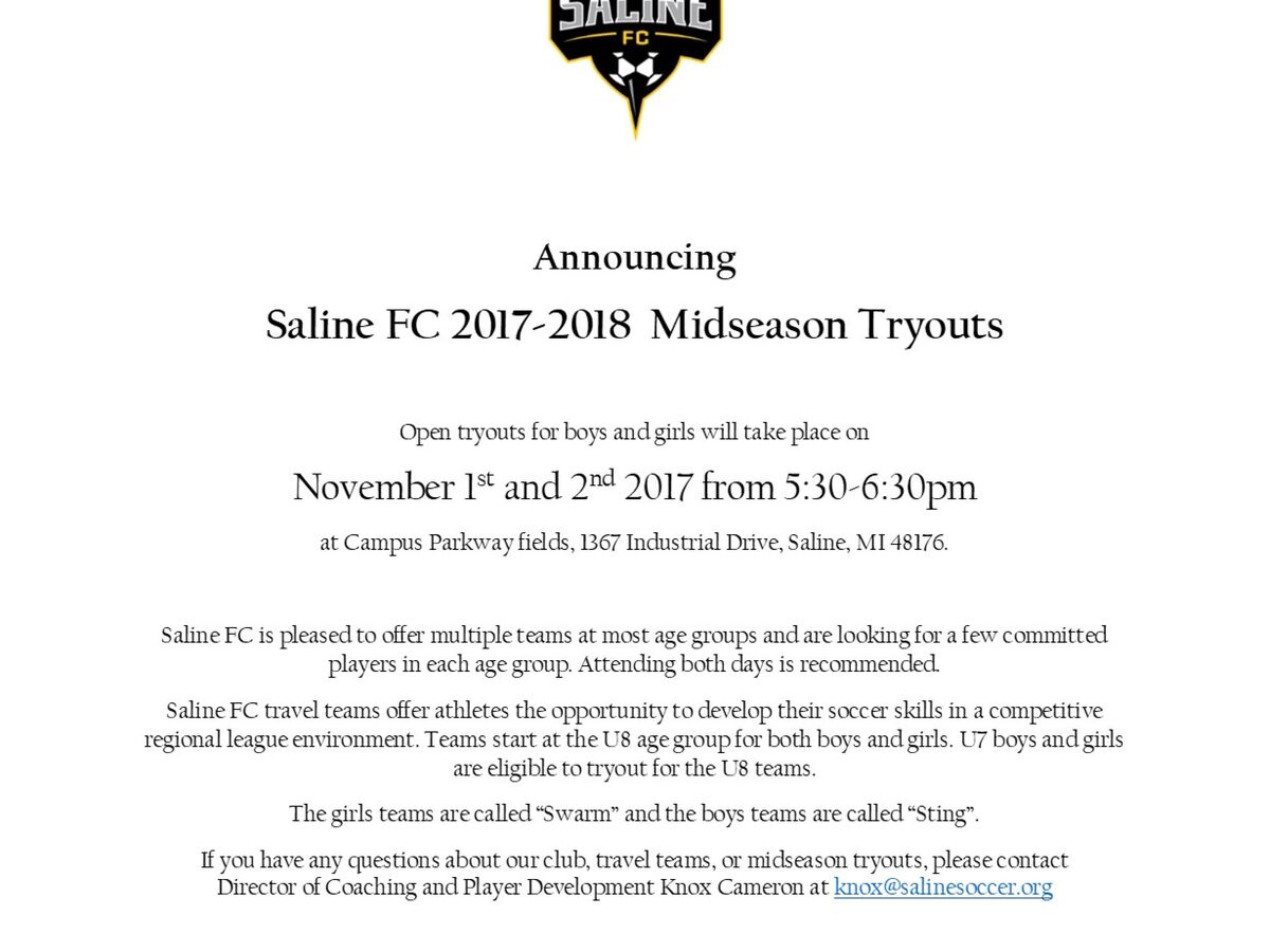 Saline FC Midseason Tryouts | The Saline Post